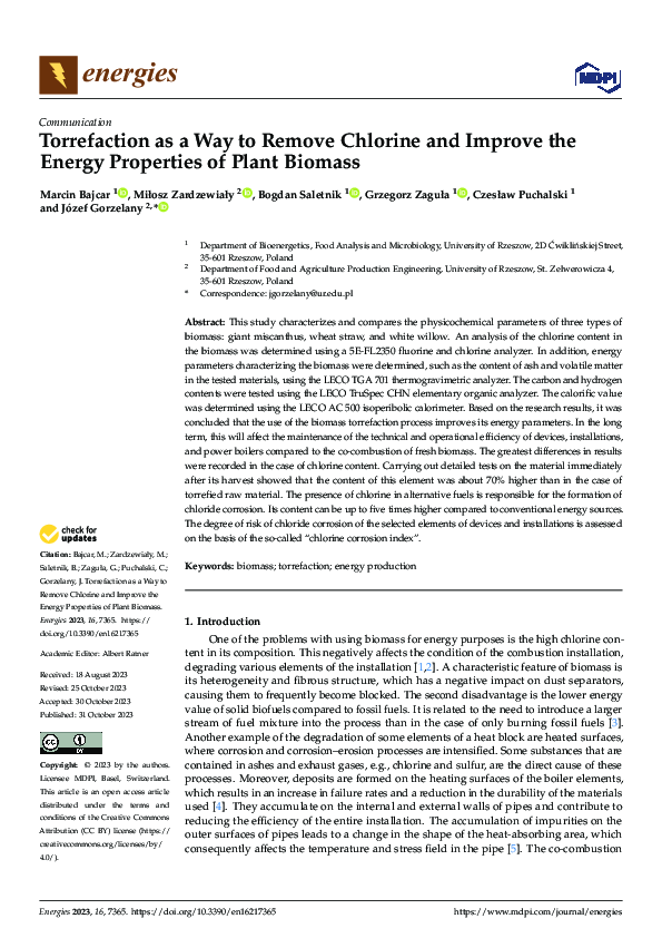 (PDF) Torrefaction as a Way to Remove Chlorine and Improve the Energy ...
