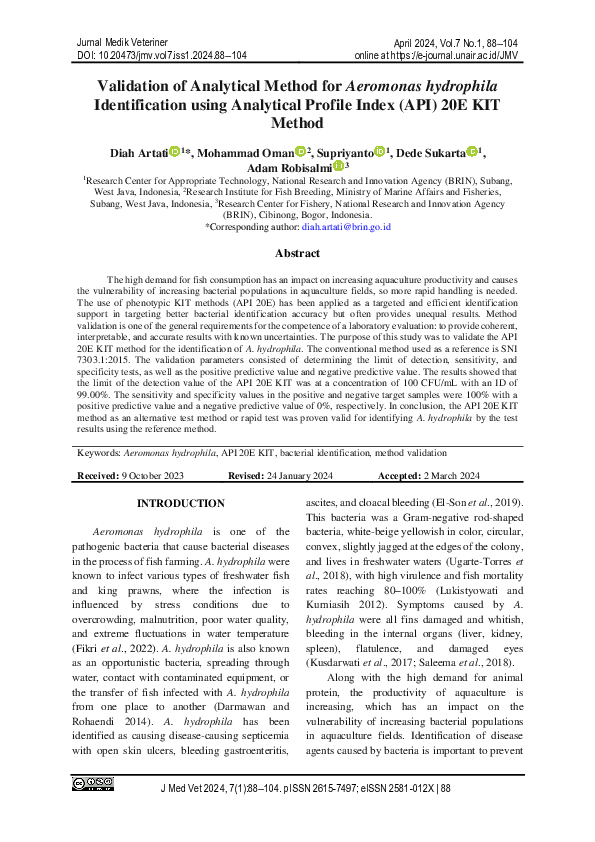 (PDF) Validation of Analytical Method for Aeromonas hydrophila ...