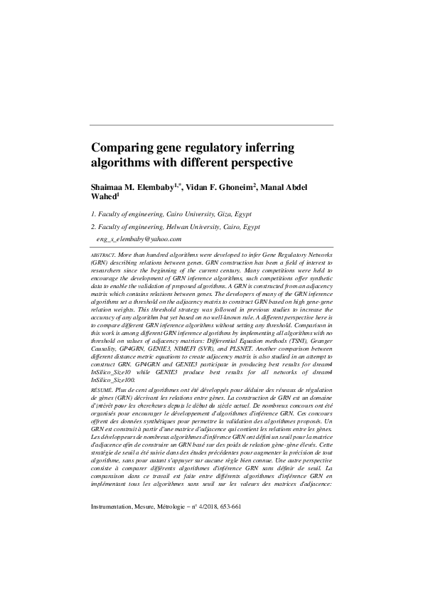 (PDF) Comparing gene regulatory inferring algorithms with different perspective