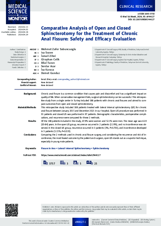 (PDF) Comparative Analysis of Open and Closed Sphincterotomy for the ...
