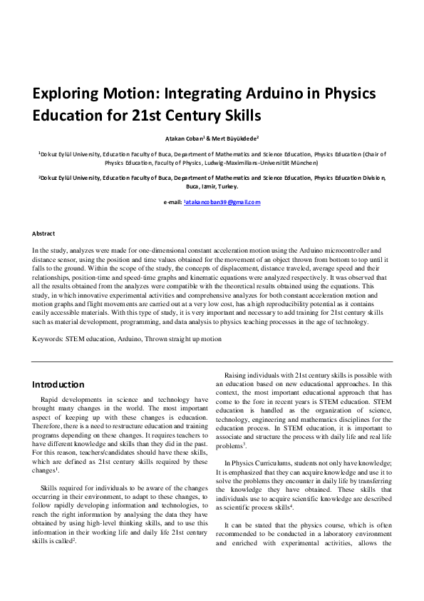 (PDF) Exploring Motion: Integrating Arduino in Physics Education for 21st Century Skills