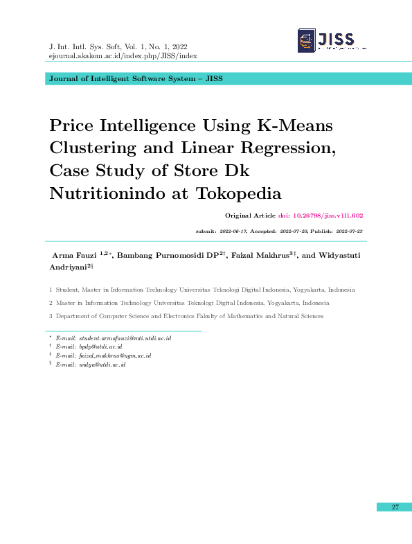 (PDF) Price Intelligence Using K-Means Clustering and Linear Regression, Case Study of Store Dk ...