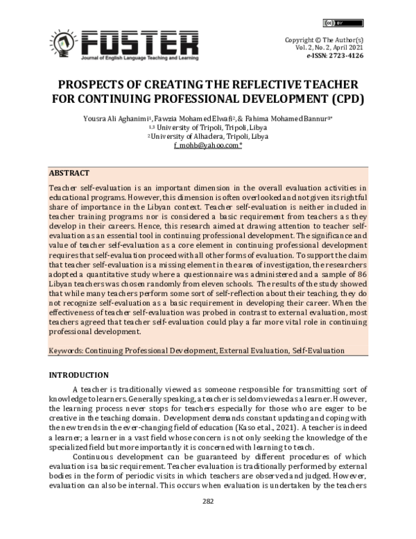 (PDF) Prospects of Creating the Reflective Teacher for Continuing ...