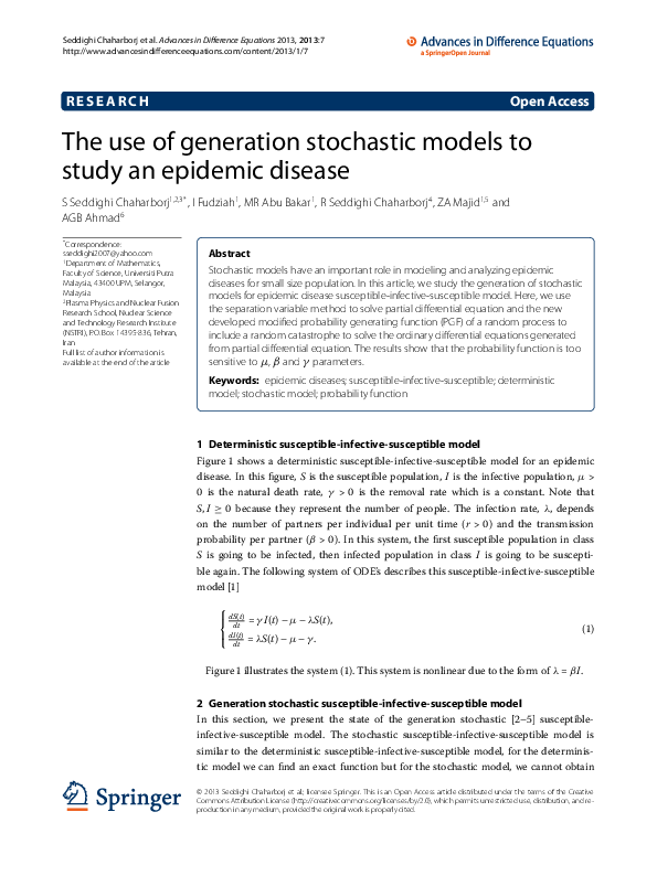 (PDF) The use of generation stochastic models to study epidemic disease