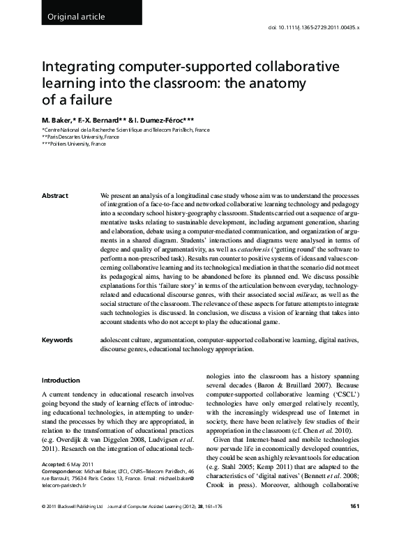 (PDF) Integrating computer‐supported collaborative learning into the classroom: the anatomy of a ...