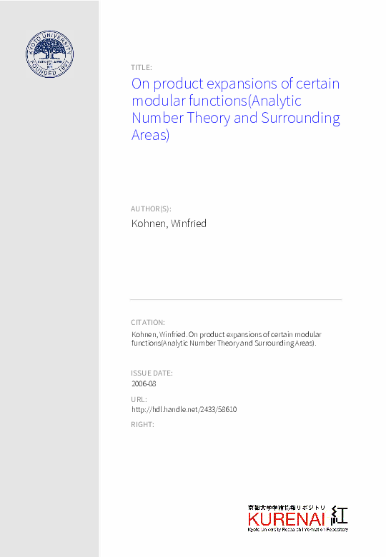 (PDF) On product expansions of generalized modular forms