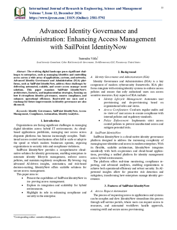 (PDF) Advanced Identity Governance and Administration: Enhancing Access ...
