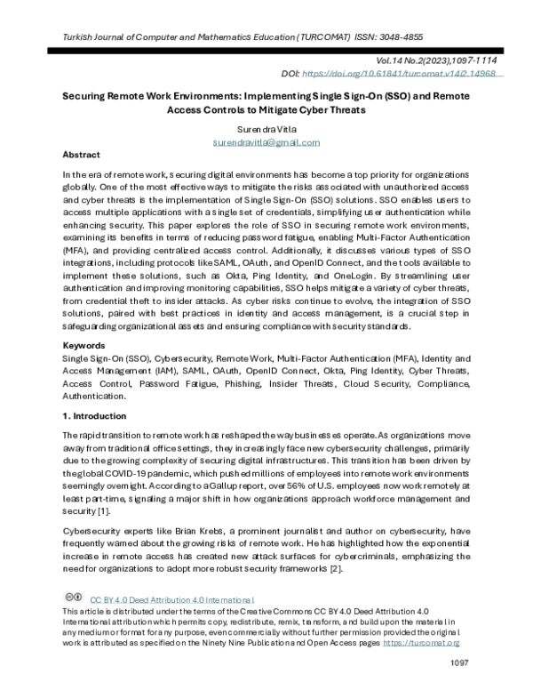 (PDF) Securing Remote Work Environments: Implementing Single Sign-On (SSO) and Remote Access ...