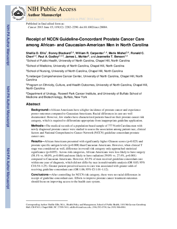 (PDF) Receipt of NCCN Guideline-Concordant Prostate Cancer Care among ...