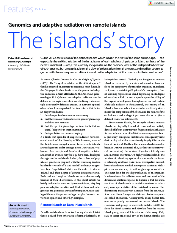 (PDF) The islands' story: Genomics and adaptive radiation on remote islands