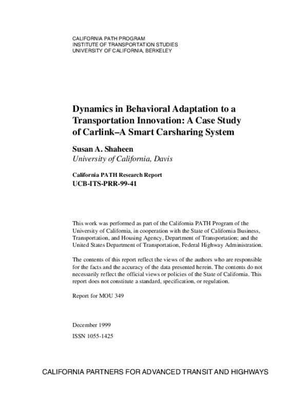 (PDF) Dynamics in Behavioral Adaptation to a Transportation Innovation: A Case Study of Carlink ...