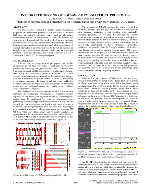 (PDF) Integrated Testing of Polymer Mems Material Properties