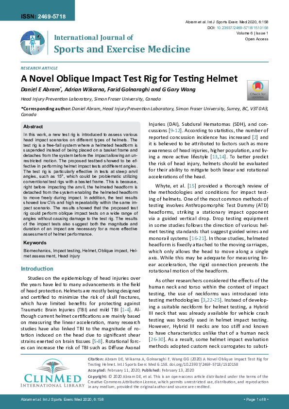 (PDF) A Novel Oblique Impact Test Rig for Testing Helmet