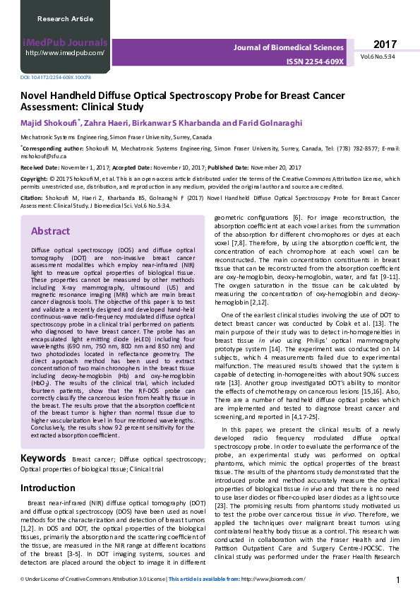 (PDF) Novel Handheld Diffuse Optical Spectroscopy Probe for Breast ...