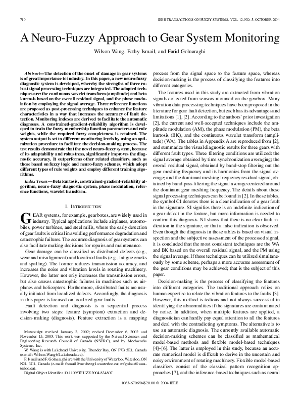 (PDF) A Neuro-Fuzzy Approach to Gear System Monitoring