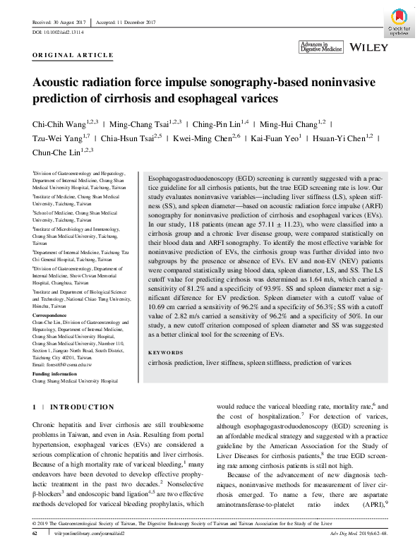 (PDF) Acoustic radiation force impulse sonography‐based noninvasive ...