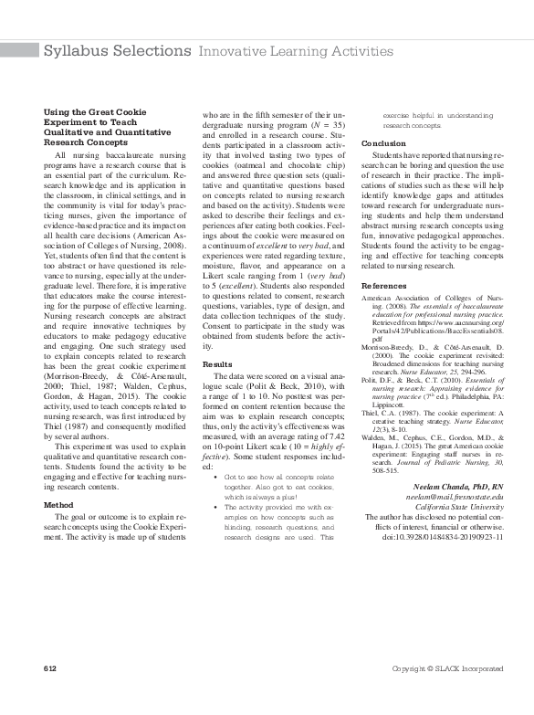 (PDF) Using the Great Cookie Experiment to Teach Qualitative and ...