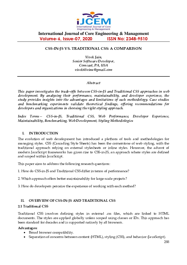 (PDF) CSS-IN-JS VS. TRADITIONAL CSS: A COMPARISON