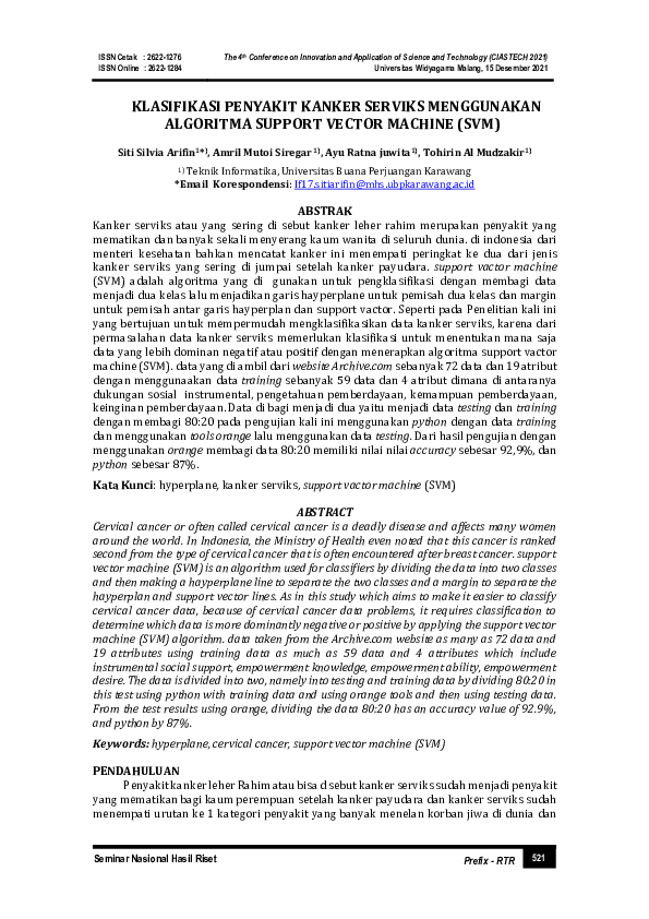 (PDF) Klasifikasi Penyakit Kanker Serviks Menggunakan Algoritma Support Vector Machine (SVM)