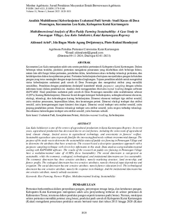 (PDF) Multidimensional Analysis of Rice Paddy Farming Sustainability: A ...