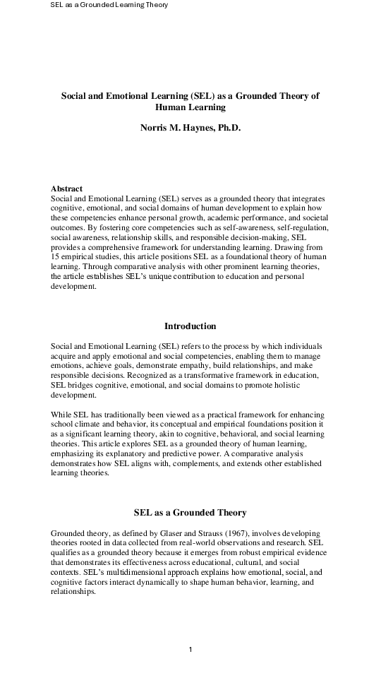 (PDF) Social and Emotional Learning (SEL) as a Grounded Theory of Human ...