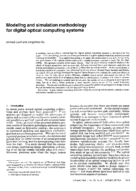 (PDF) Modeling and simulation methodology for digital optical computing systems