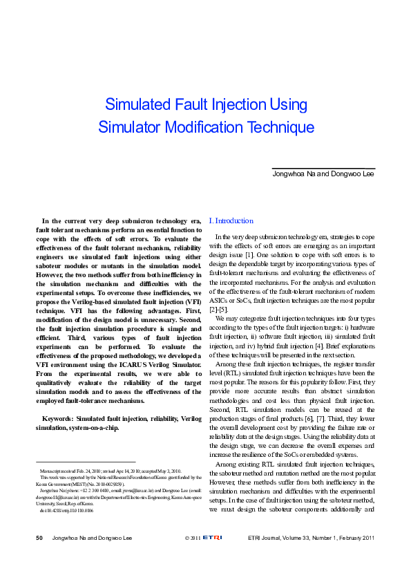 (PDF) Simulated Fault Injection Using Simulator Modification Technique