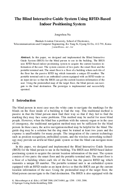 (PDF) The Blind Interactive Guide System Using RFID-Based Indoor Positioning System
