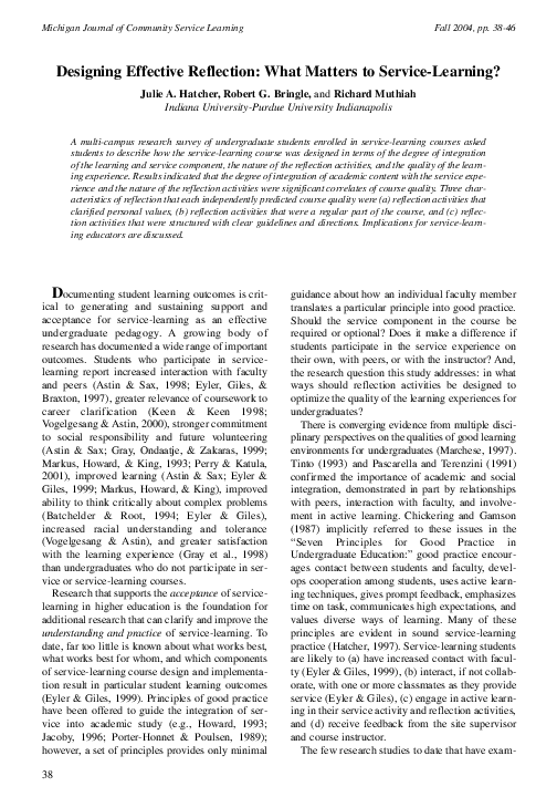(PDF) Designing Effective Reflection: What Matters to Service-Learning?