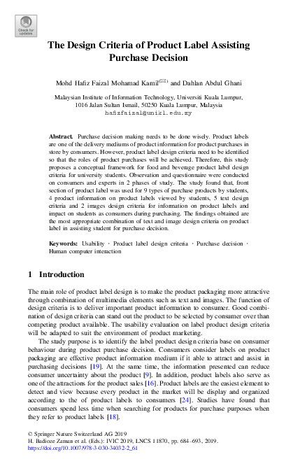 (PDF) The Design Criteria of Product Label Assisting Purchase Decision