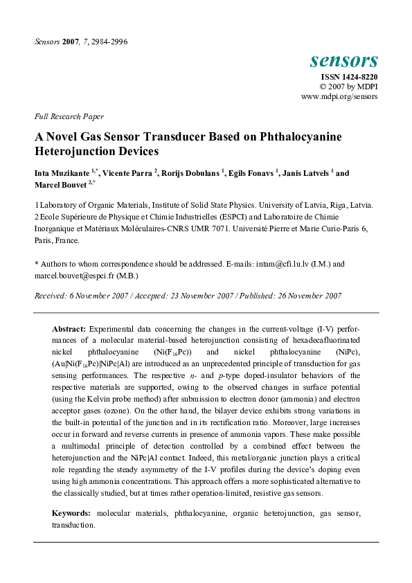 (PDF) A Novel Gas Sensor Transducer Based on Phthalocyanine ...
