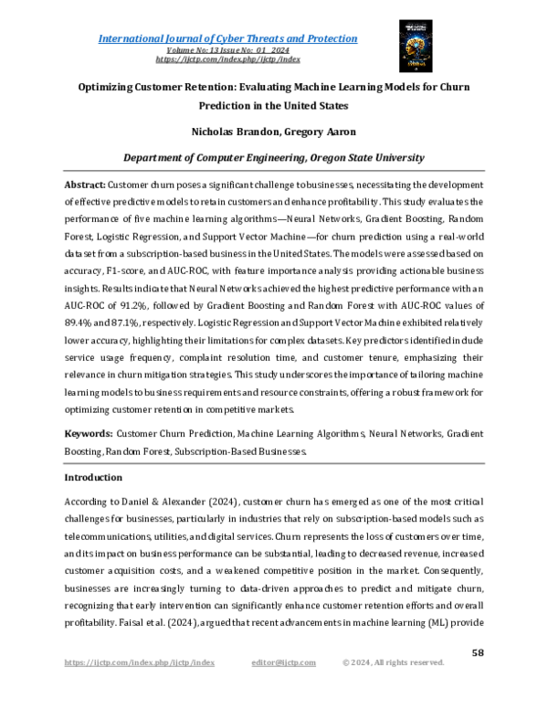 (PDF) Optimizing Customer Retention: Evaluating Machine Learning Models ...