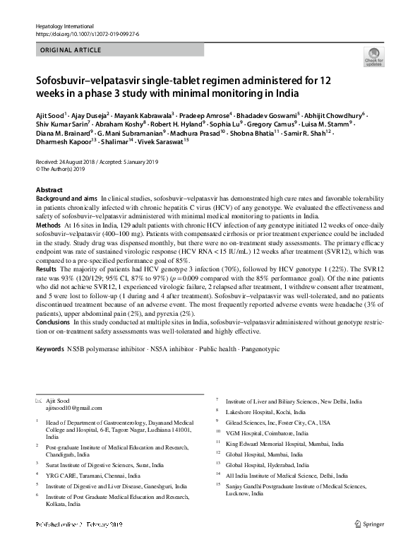 (PDF) Sofosbuvir–velpatasvir single-tablet regimen administered for 12 ...