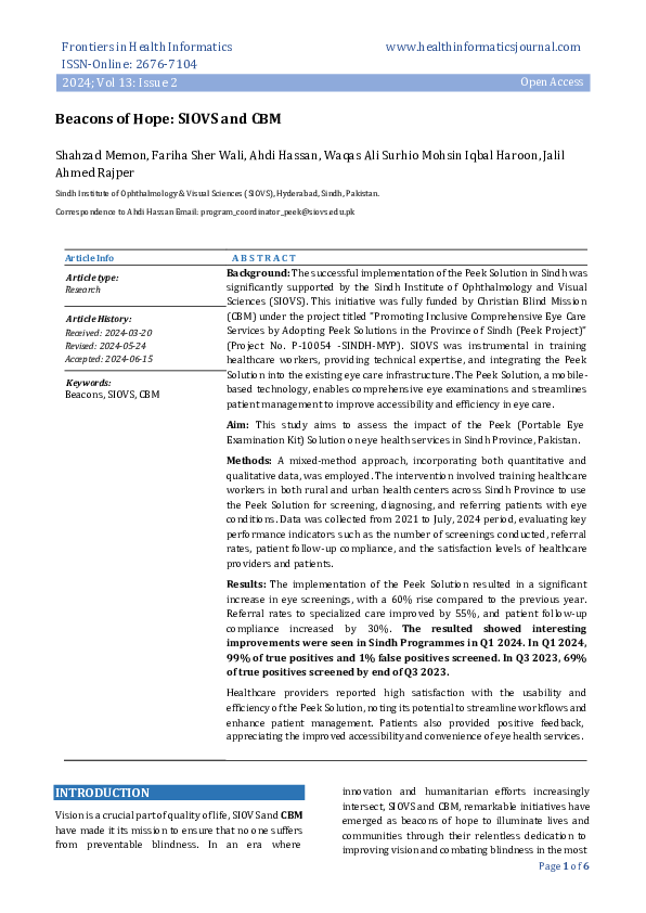 (PDF) Beacons of Hope: SIOVS and CBM