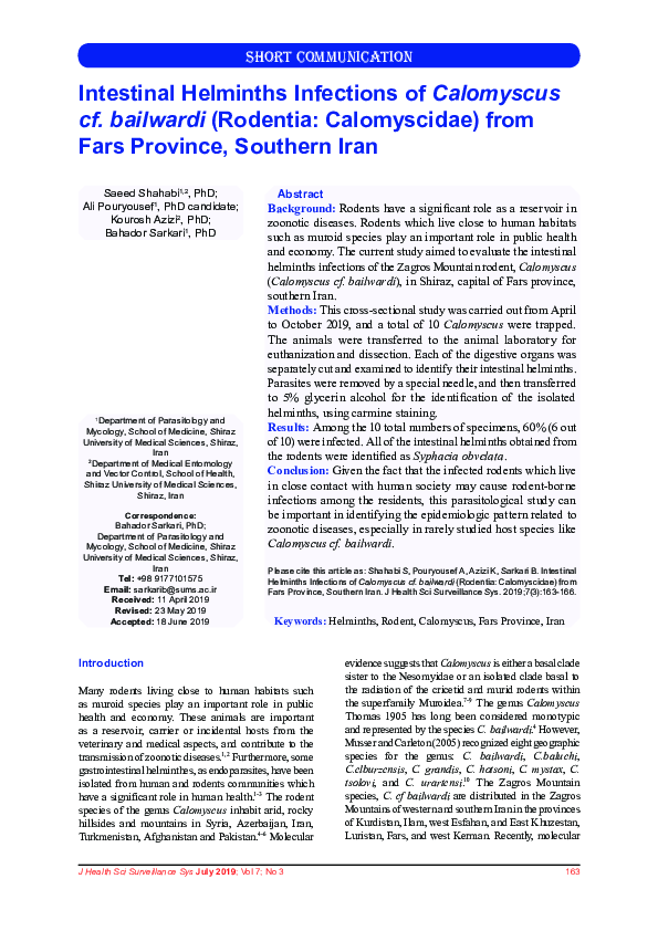 (PDF) Intestinal Helminths Infections of Calomyscus cf. bailwardi ...