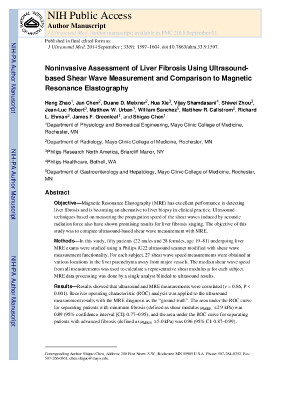 (PDF) Noninvasive Assessment of Liver Fibrosis Using Ultrasound-Based Shear Wave Measurement and ...