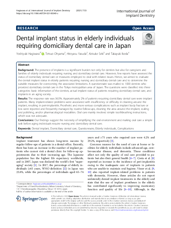 (PDF) Dental implant status in elderly individuals requiring ...