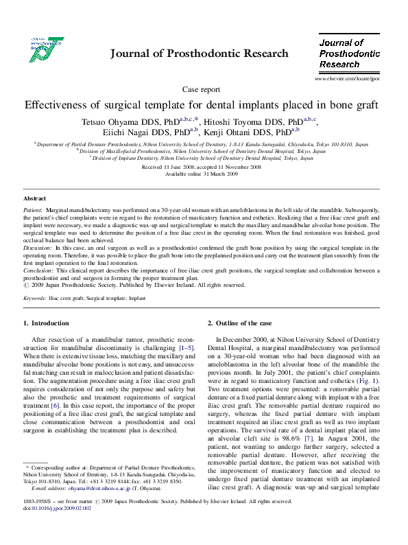 (PDF) Effectiveness of surgical template for dental implants placed in bone graft