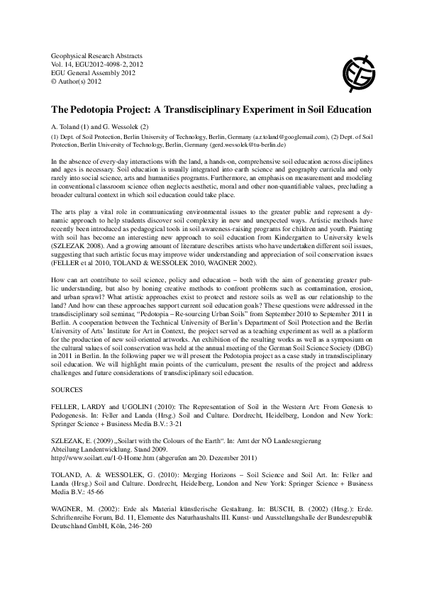 (PDF) The Pedotopia Project: A Transdisciplinary Experiment in Soil ...