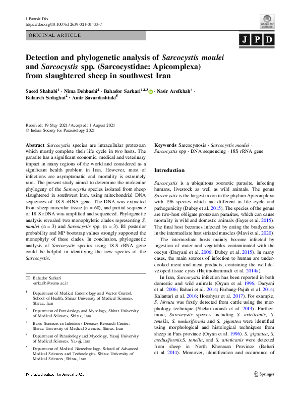 Pdf Detection And Phylogenetic Analysis Of Sarcocystis Moulei And Sarcocystis Spp