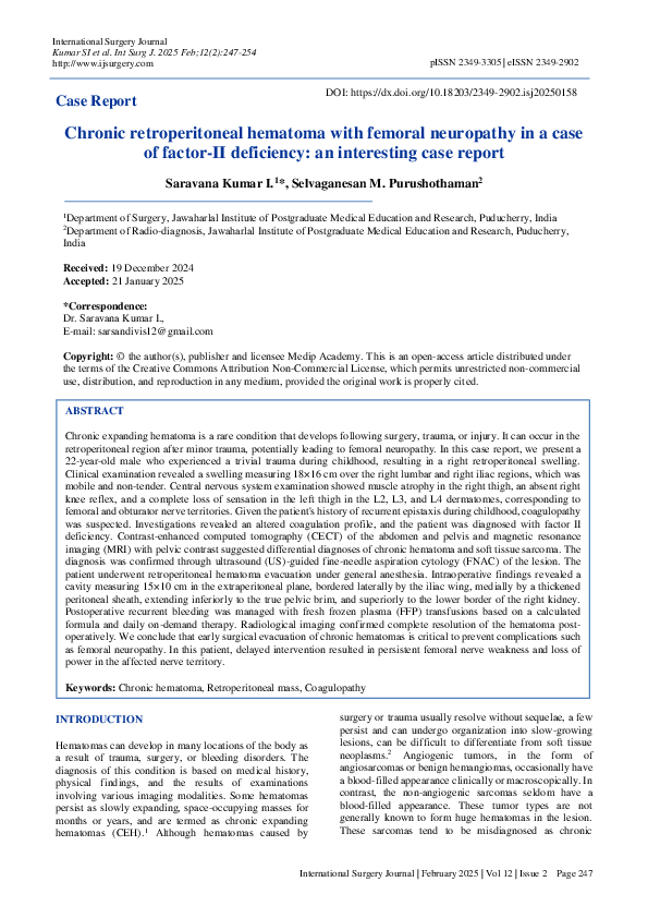 (PDF) Chronic retroperitoneal hematoma with femoral neuropathy in a ...
