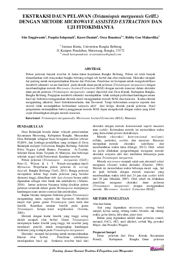 (PDF) EKSTRAKSI DAUN PELAWAN (Tristaniopsis merguensis Griff.) DENGAN ...