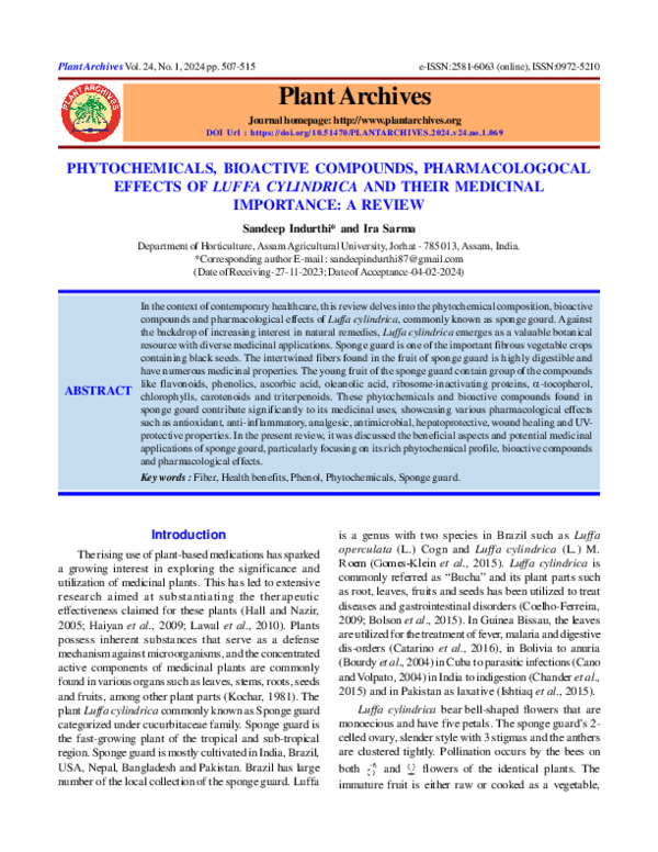(PDF) Phytochemicals, Bioactive Compounds, Pharmacologocal Effects of Luffa Cylindrica and Their ...