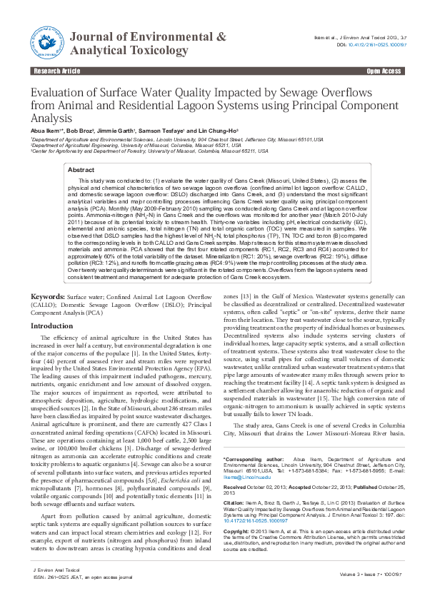 (PDF) Evaluation of Surface Water Quality Impacted by Sewage Overflows from Animal and ...