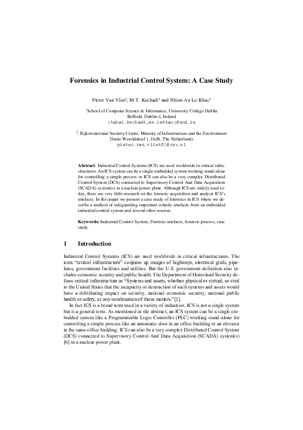 (PDF) Forensics in Industrial Control System: A Case Study