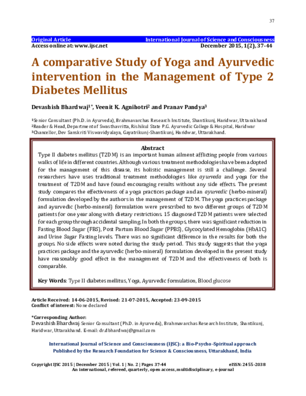 (PDF) A comparative Study of Yoga and Ayurvedic intervention in the ...