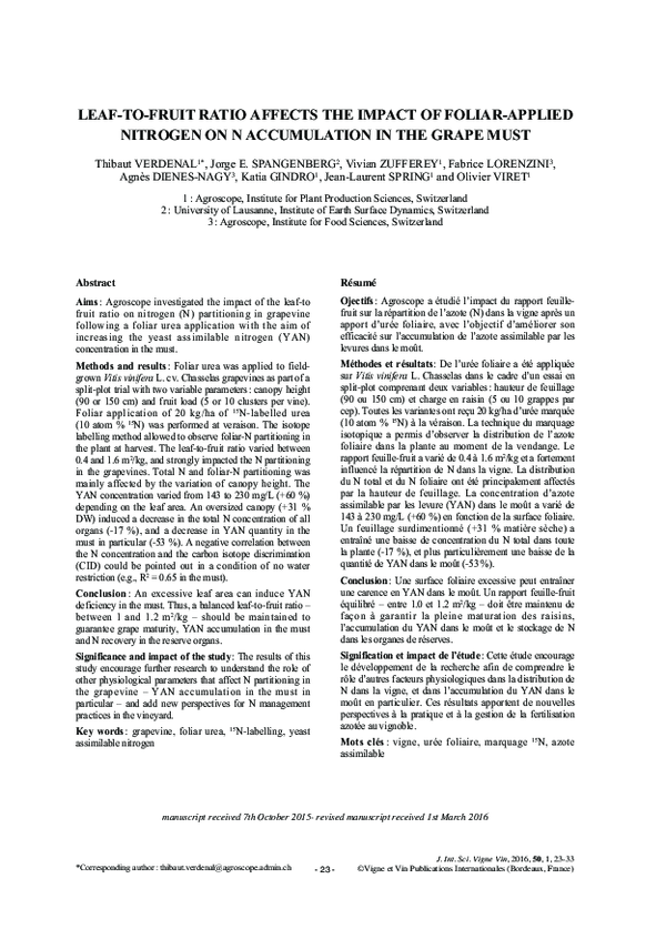 (PDF) Leaf-to-fruit ratio affects the impact of foliar-applied nitrogen ...