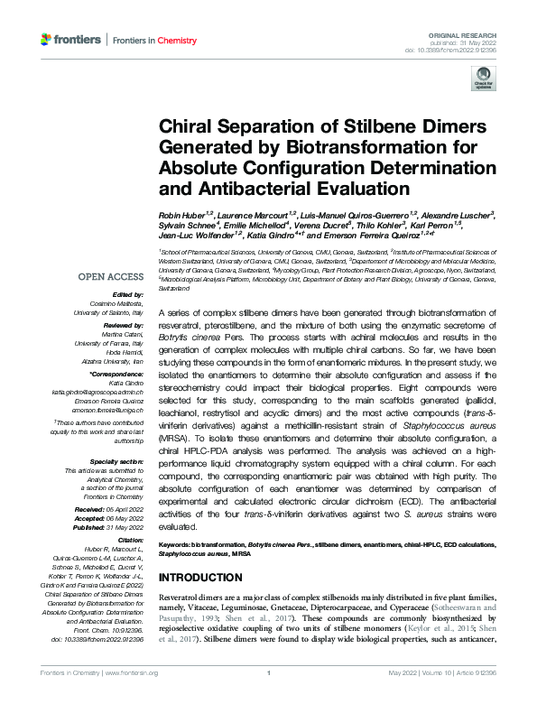 (PDF) Chiral Separation of Stilbene Dimers Generated by Biotransformation for Absolute ...