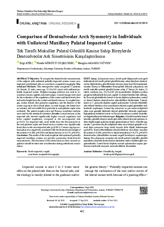 (PDF) Comparison of Dentoalveolar Arch Symmetry in Individuals with ...