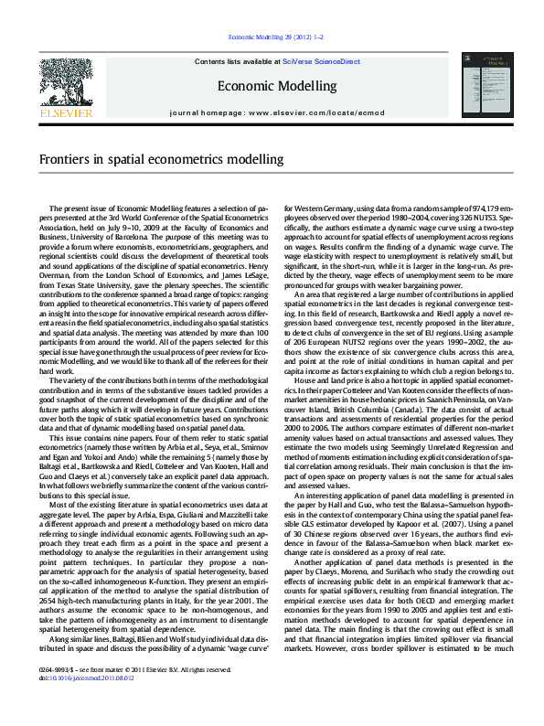(PDF) Frontiers in spatial econometrics modelling